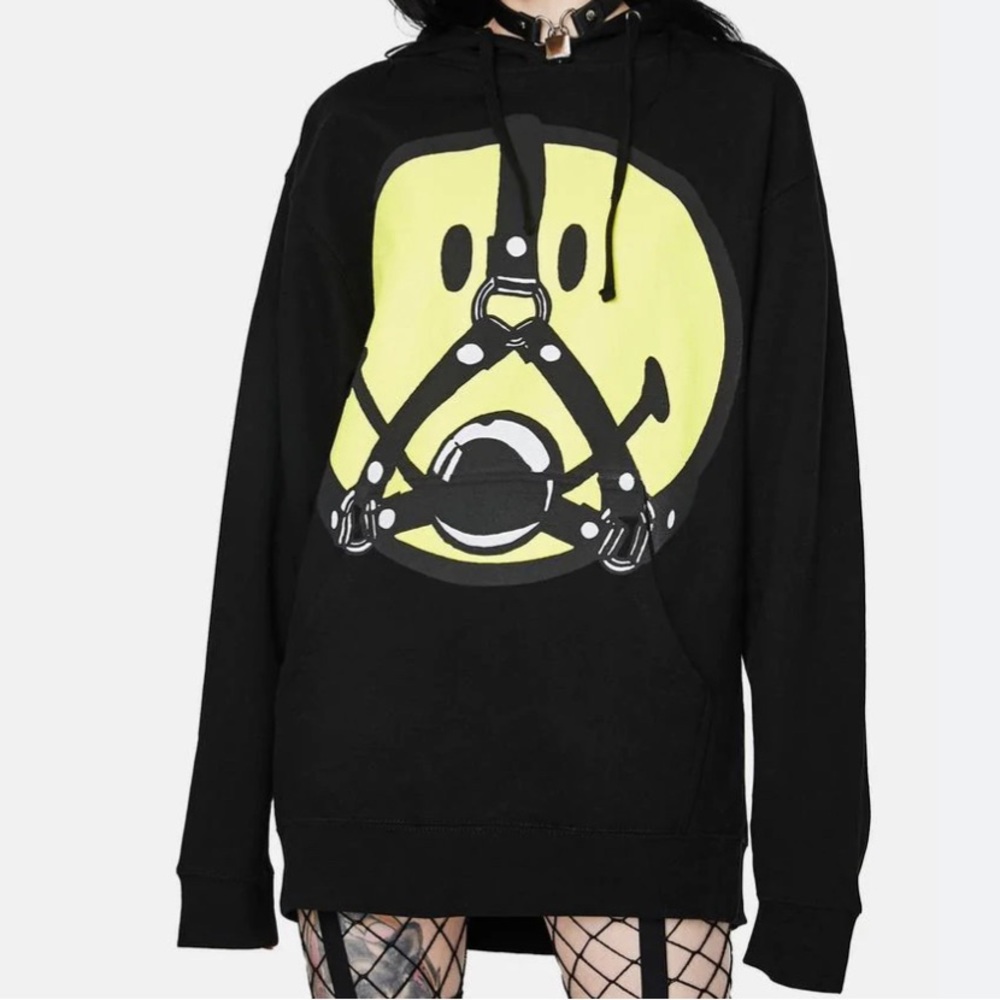Chinatown Market Black Smiley Face Hooded Sweatshirt - Gem